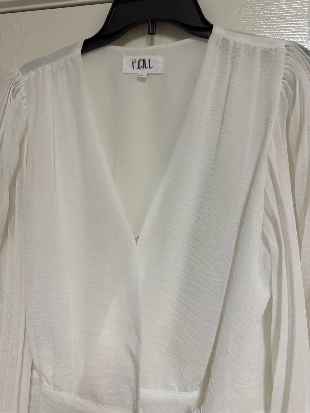 P. CILL | Tops | P Cill White Pleated Butterfly Sleeve Surplice Wrap ...